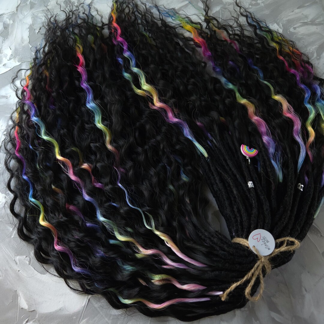 Colorful Curly Dreads Black and Rainbow Ombre Synthetic Dreads Soft ...