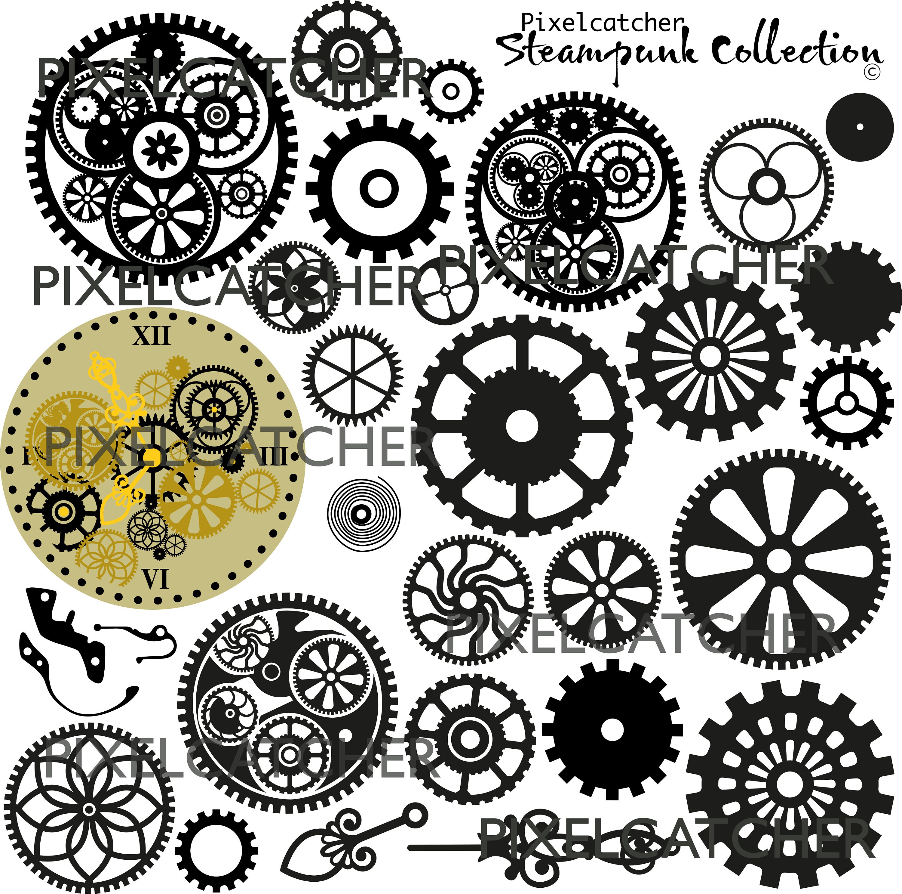 Steampunk Clockwork Cogs Svg Cutting File - for Crafting and Clothing ...