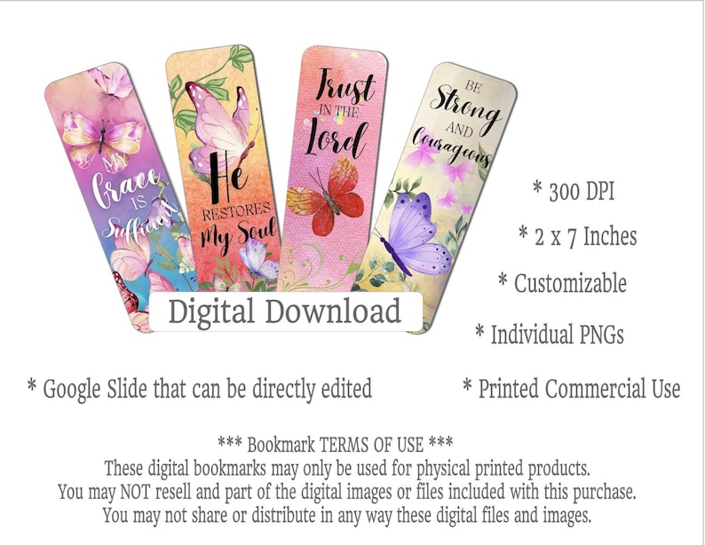 37 Scripture Butterfly Bookmarks - Digital Download - 2x7 Inches 300 ...