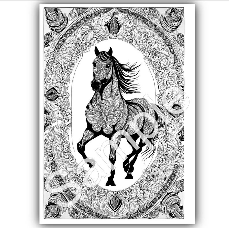 37 Horse Zentangle Coloring Pages 8x11in 500 DPI PNG, Unlimited ...