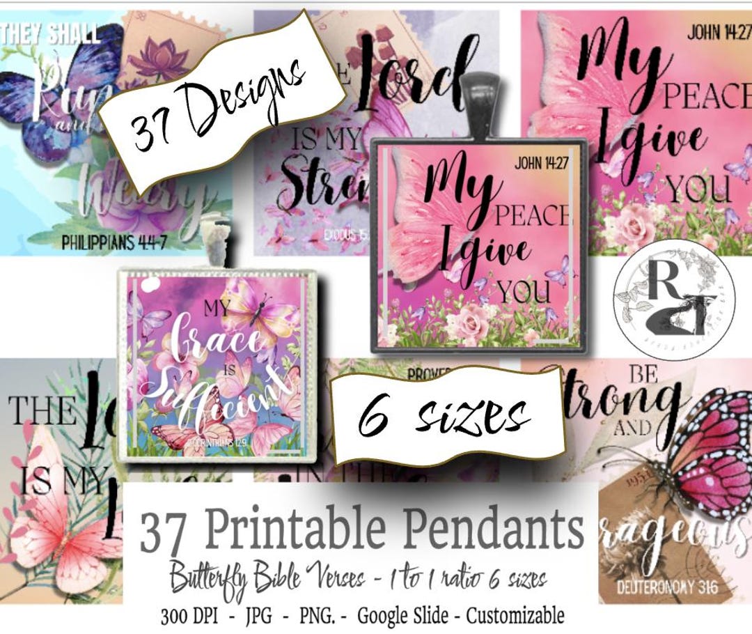 37 Bible Verse Butterfly Square Designs Pendants - 6 Sizes 300 DPI ...