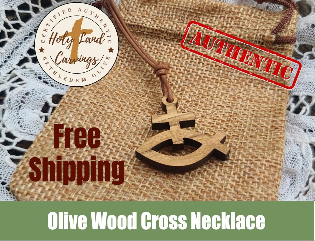 Authentic Bethlehem Holy Cross, Fish / Ichthys 1.18" Olive Wood ...