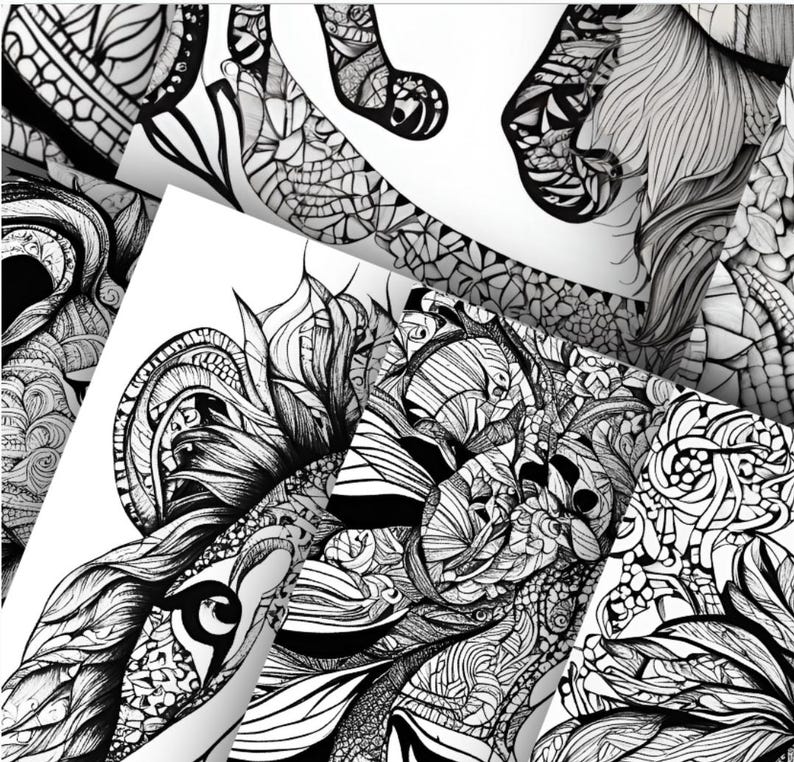 37 Lion Zentangle Coloring Book 8x11in 500 DPI PNG, Unlimited Physical ...