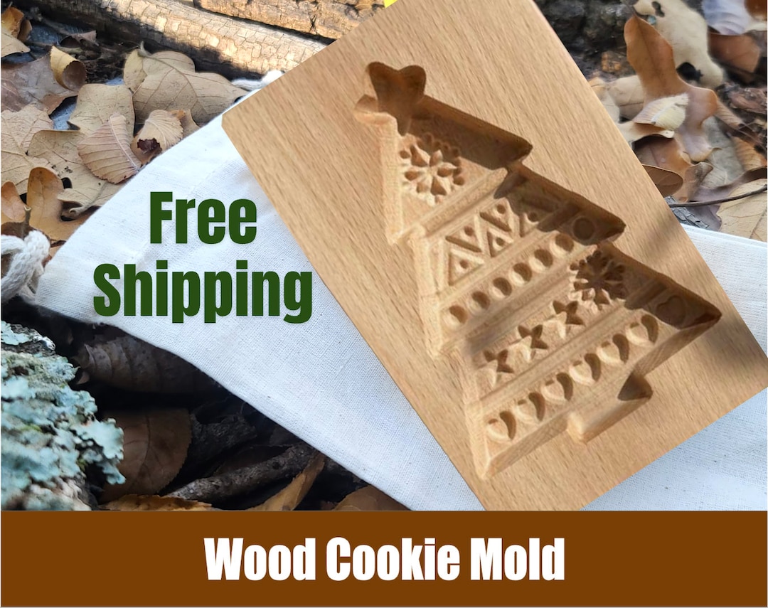 Wood Christmas Tree Cookie Mold 3.14"x5.11" W/ Muslin Bag - Springerle ...