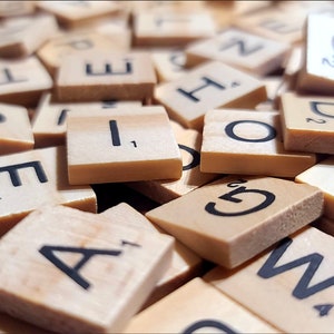 Travel Scrabble Type Game With Wood Letter Tiles - With Burlap Bag and ...