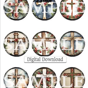 18 Circle Christmas Victorian Cross Ornaments, Download Print 3 Sizes ...