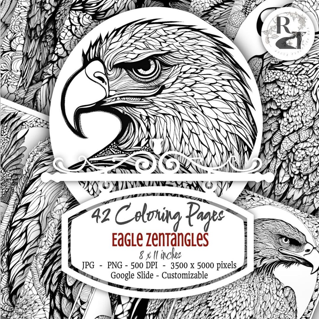 42 Eagle Zentangle Coloring Pages 8x11in 500 DPI PNG, Unlimited ...