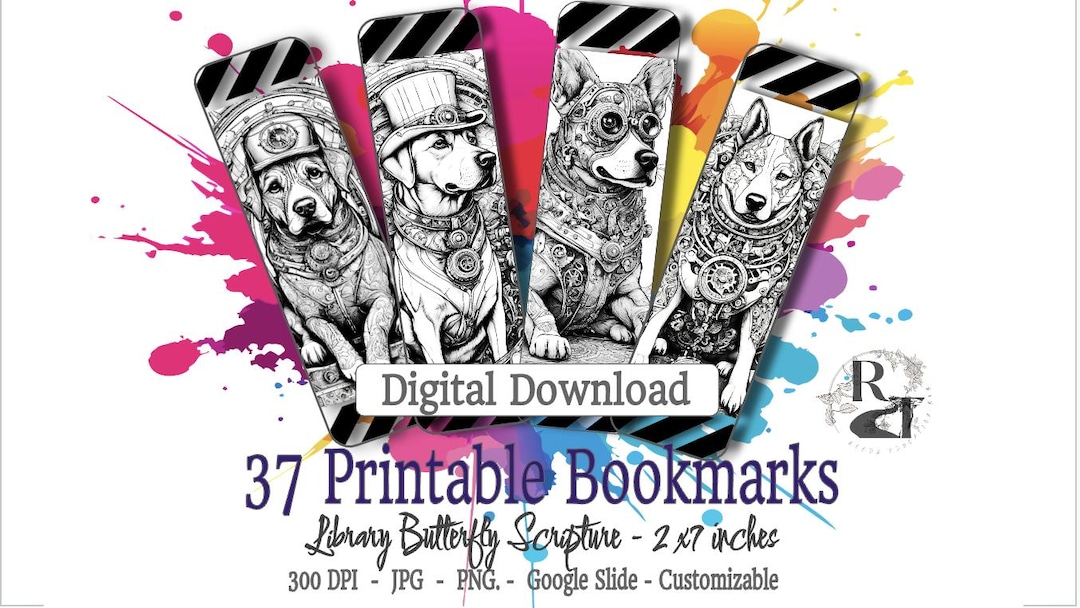 37 Steampunk Dog Mechanical Zentangle Bookmarks - Digital Download 2x7 ...