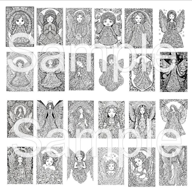 39 Angel Cherub Zentangle Coloring Pages 8x11in 500 DPI PNG, Adult ...