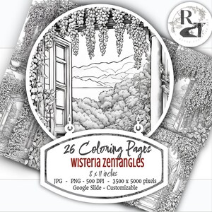 26 Wisteria Zentangle Coloring Pages 8x11in 500 DPI PNG, Unlimited ...