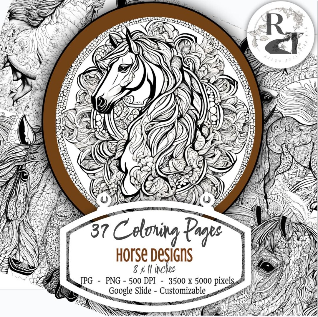 37 Horse Zentangle Coloring Pages 8x11in 500 DPI PNG, Unlimited ...