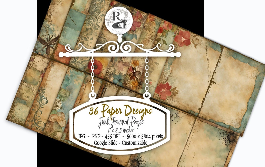 72 Junk Journal Scrapbook Paper Design 11 X 8.5 Inches 36 Pages ...