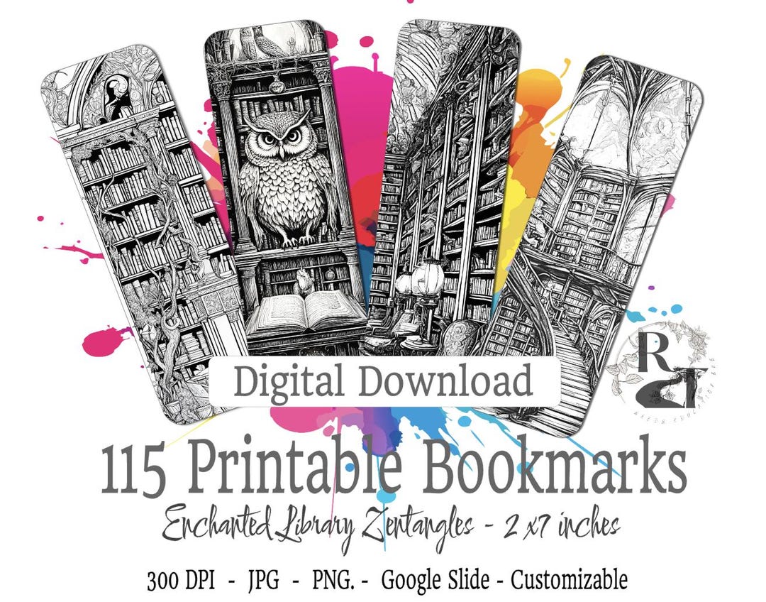 115 Enchanted Library Zentangle Bookmarks - Digital Download - 2x7 ...