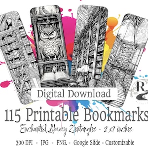 115 Enchanted Library Zentangle Bookmarks Digital Download 2x7 Inches ...