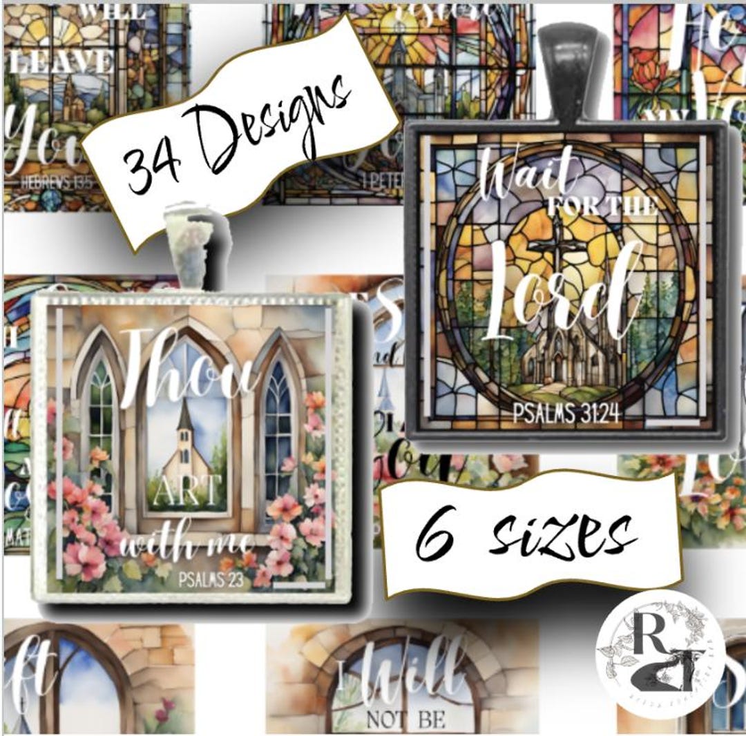Stained Glass Window Scene Pendants – Bible Verse Designs (digital ...