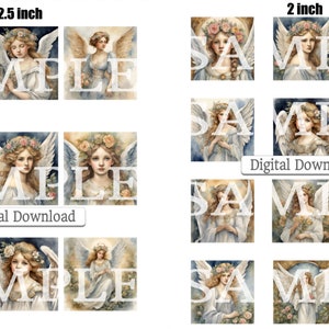 24 Watercolor Victorian Angels Square Design Pendants - 6 Sizes ...