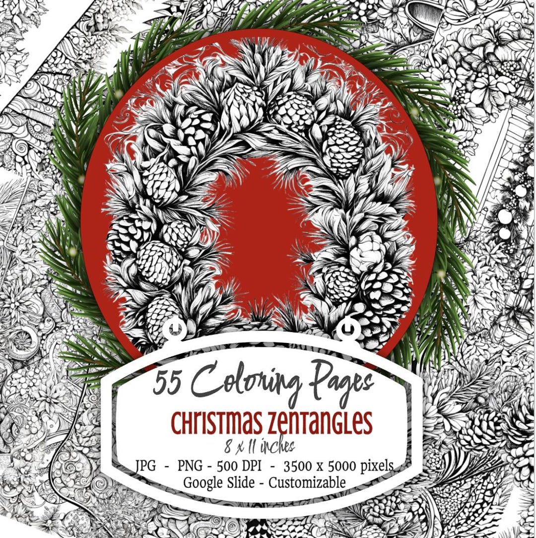 55 Christmas Holiday Designs Adult Zentangle Coloring Pages 8 X 11 in ...