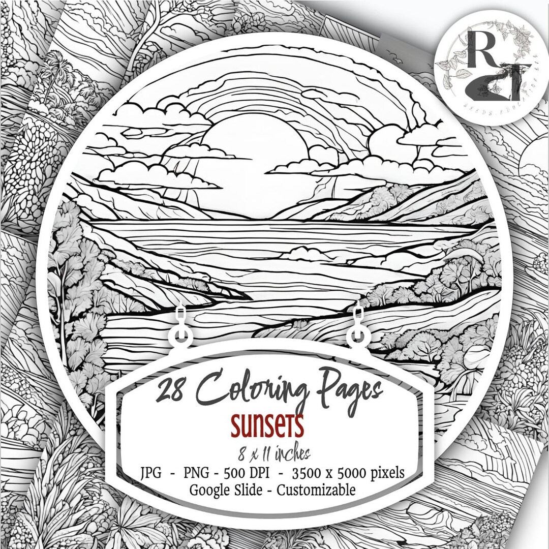28 Sunset Zentangle Coloring Pages 8x11in 500 DPI PNG, Unlimited ...
