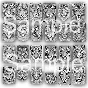32 Tiger Zentangle Coloring Pages 8x11in 500 DPI PNG, Unlimited ...