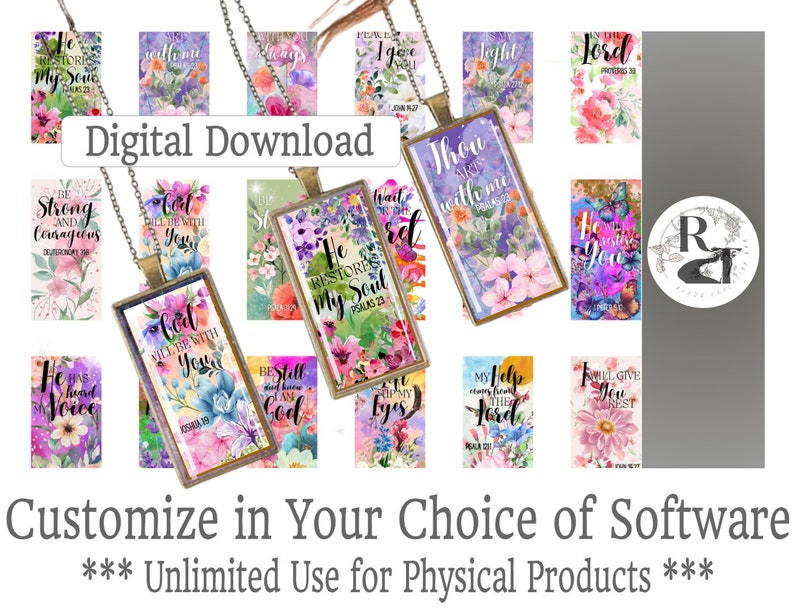 Flower Scripture Digital Domino Pendants - 1x2 Inches 300 DPI ...