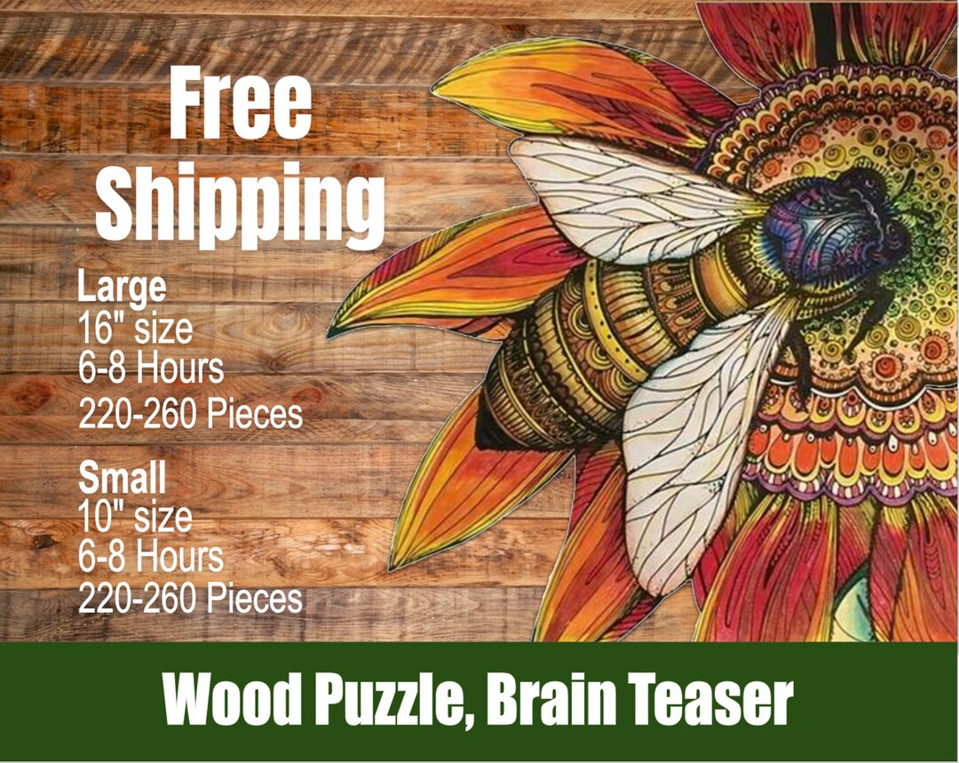 Beautiful Intricate Bumble Bee & Sunflower Wood Puzzle Brain Teaser ...
