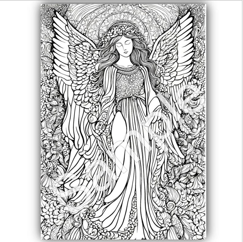 39 Angel Cherub Zentangle Coloring Pages 8x11in 500 DPI PNG, Adult ...