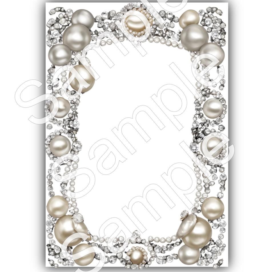 36 Beautiful Pearl Rhinestone Photo Frames 8x11in Download 500 DPI PNG ...