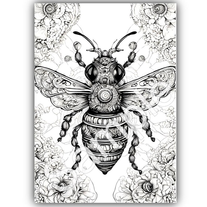 36 Steampunk Bee Zentangle Coloring Book 8x11in 500 DPI PNG, Unlimited ...