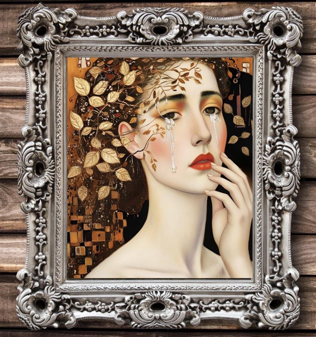 Woman Crying in the Style of Klimt Art Painting Living Room, Hall ...