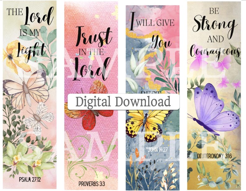 37 Scripture Butterfly Bookmarks - Digital Download - 2x7 Inches 300 ...