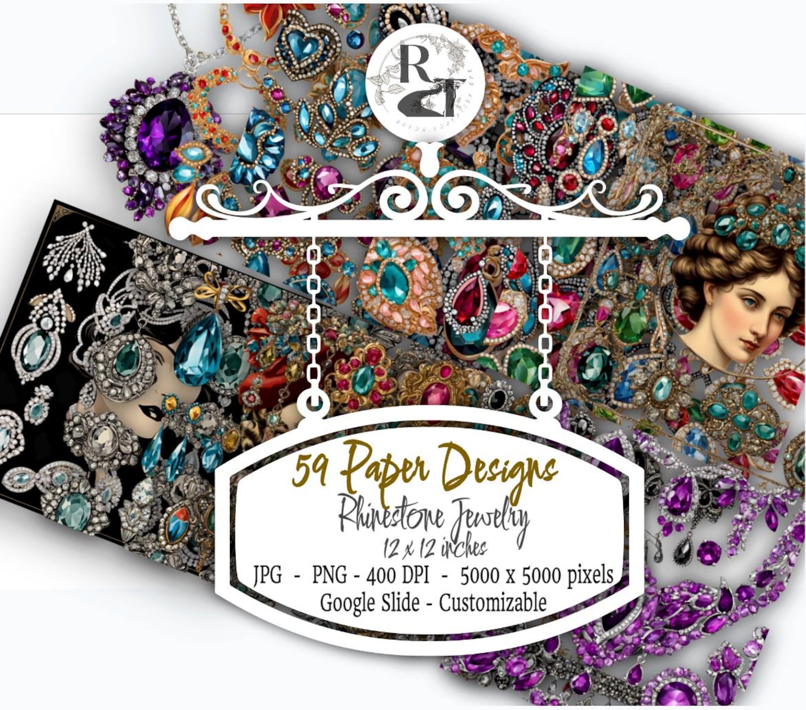 Rhinestone Jewelry Clipart 59 Pages 800+ Pieces of 12 X 12 Inches - 400 ...
