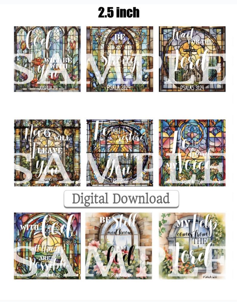Stained Glass Window Scene Pendants – Bible Verse Designs (digital ...