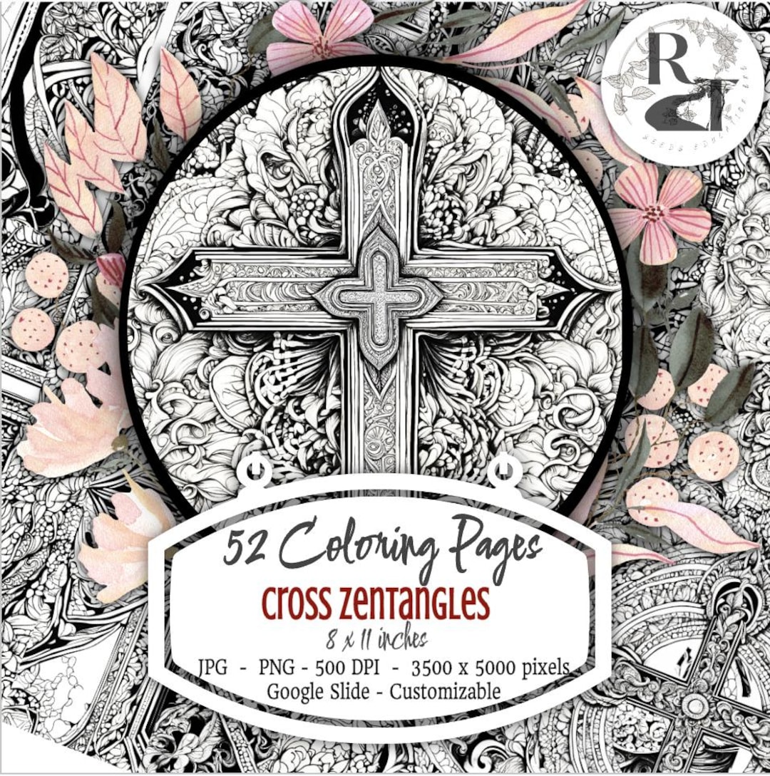 52 Cross Crucifix Zentangle Adult Coloring Pages 8x11in 500DPI ...