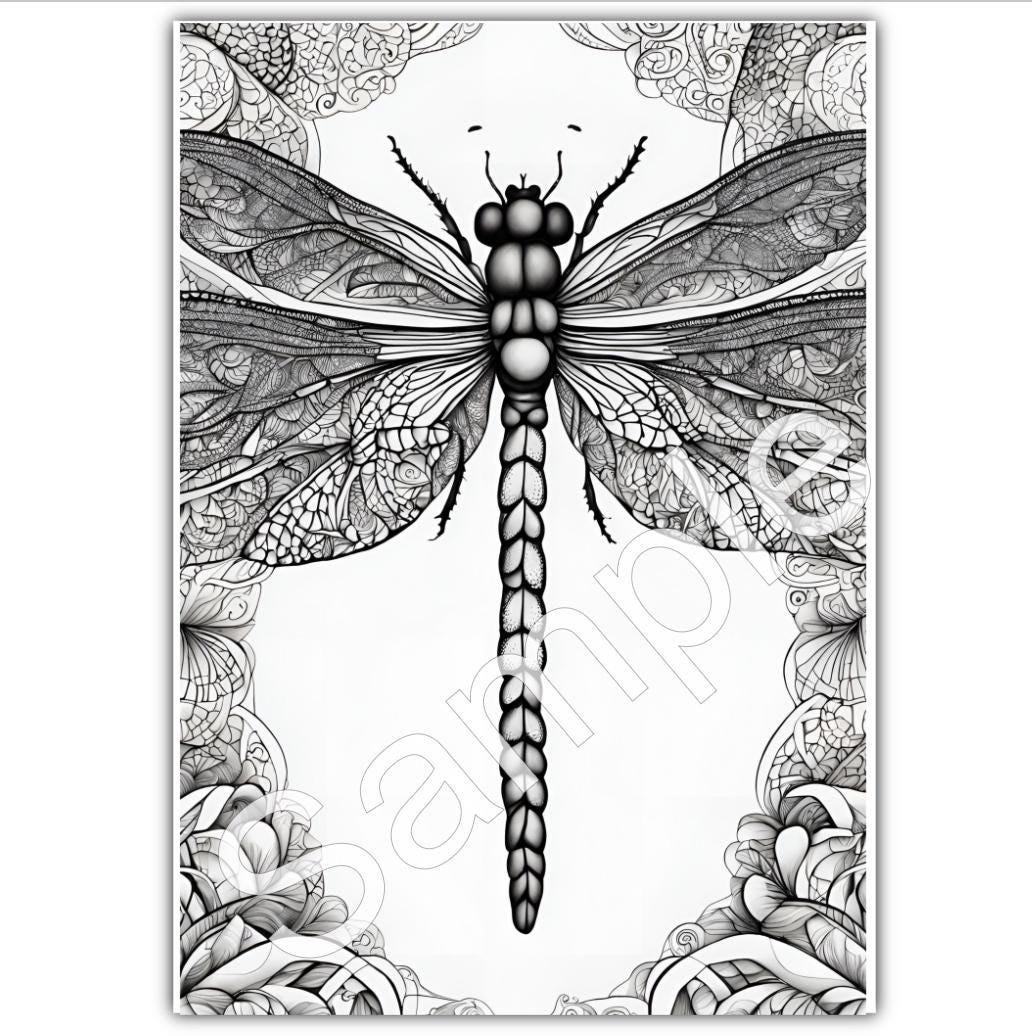 55 Dragonfly Zentangle Coloring Pages Version 2 8x11in 500 DPI PNG ...