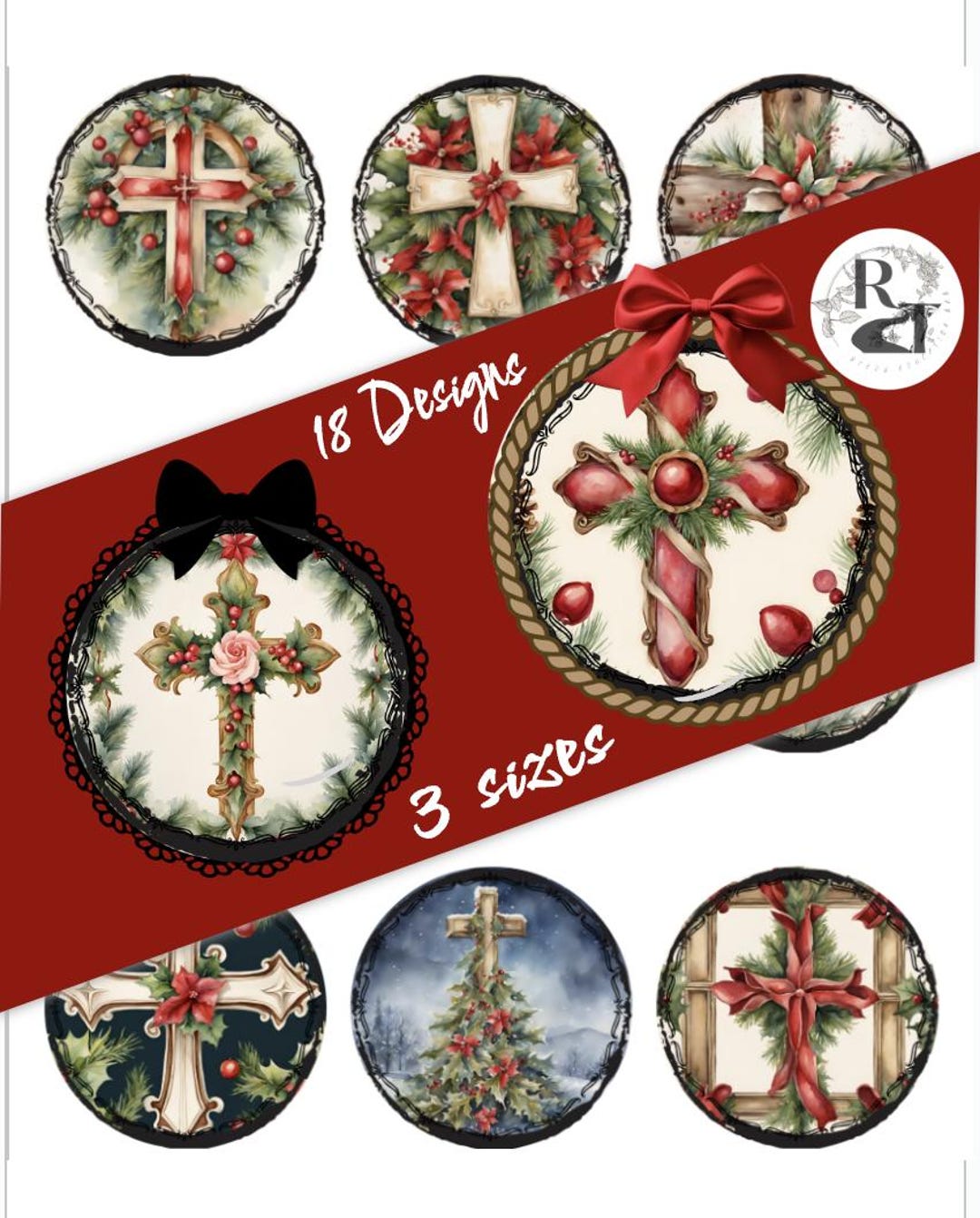 18 Circle Christmas Victorian Cross Ornaments V2, Download Print 3 ...