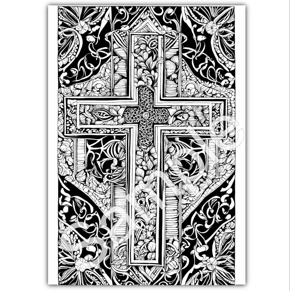 52 Cross Crucifix Zentangle Adult Coloring Pages 8x11in 500DPI ...
