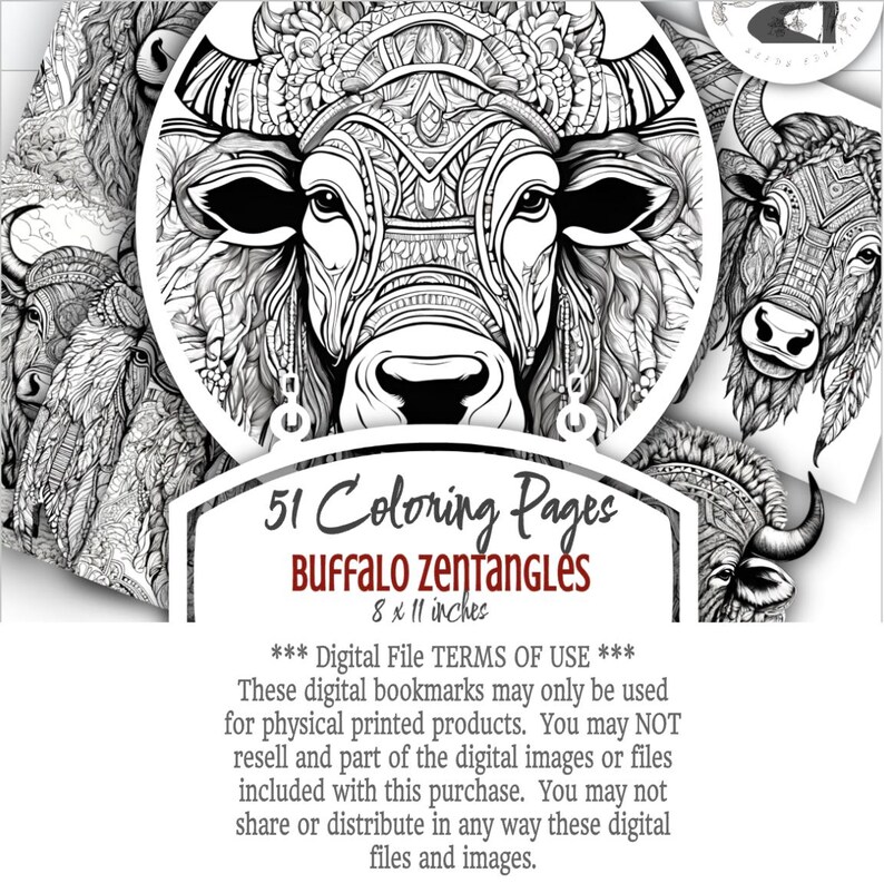 51 Buffalo Zentangle Coloring Pages 8x11in 500 DPI PNG, Unlimited ...