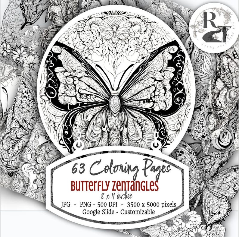 63 Butterfly Zentangle Coloring Book 8x11in 500 DPI PNG, Unlimited ...