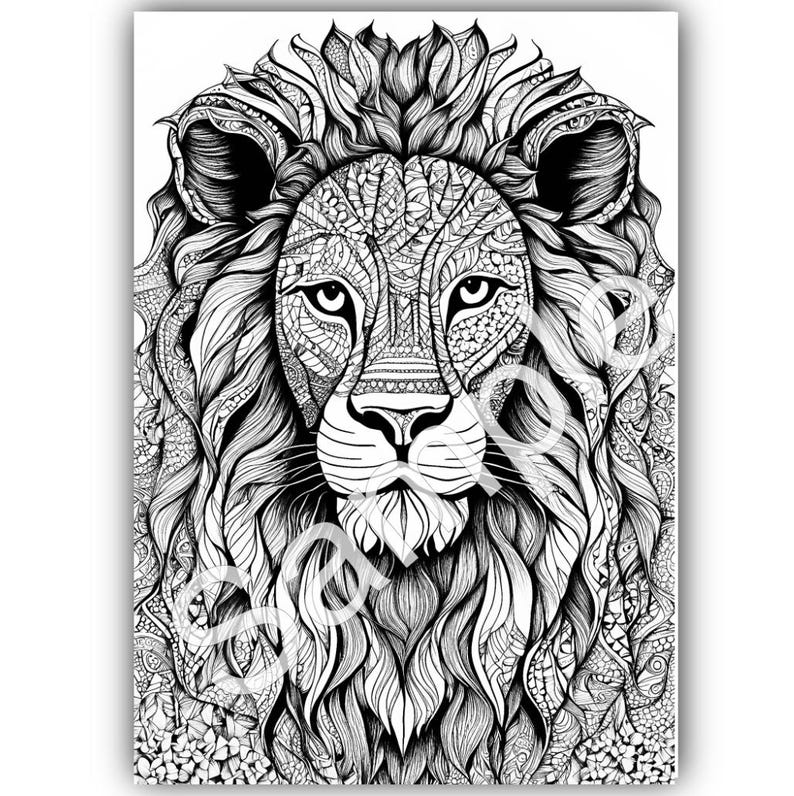 37 Lion Zentangle Coloring Book 8x11in 500 DPI PNG, Unlimited Physical ...