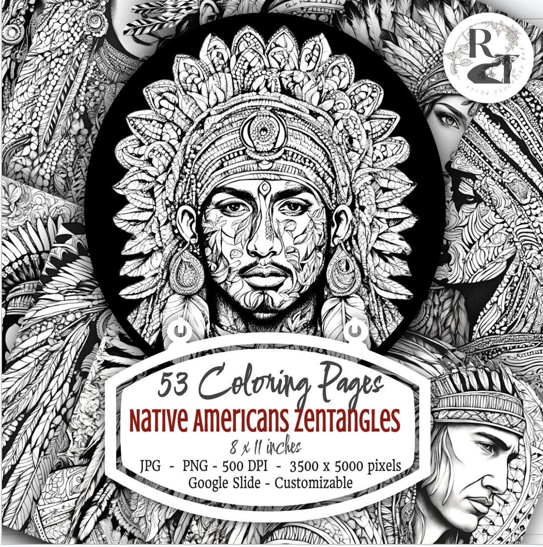 53 Native American Zentangle Coloring Page 8x11in 500 DPI PNG ...