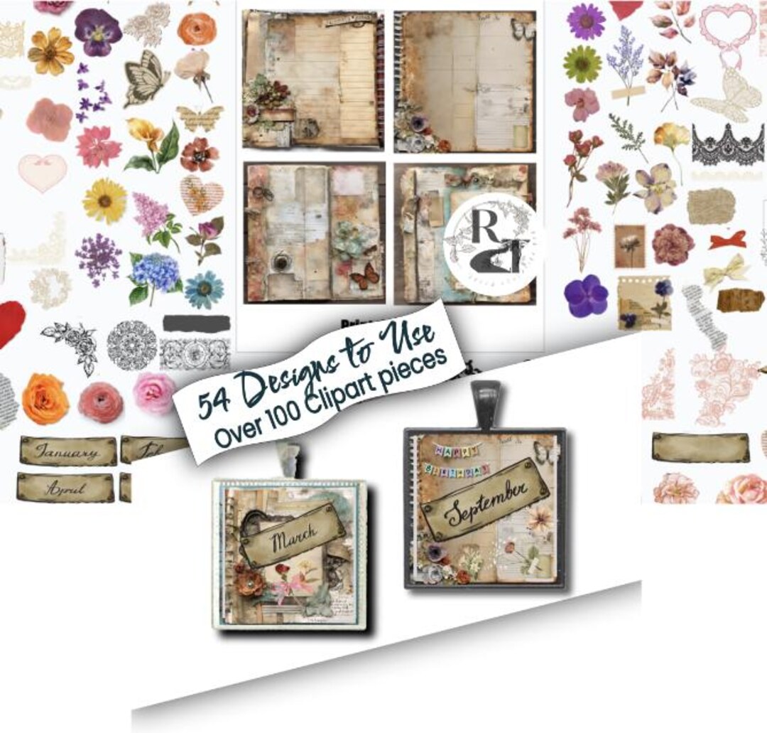 54 Square Scrapbook Month Designs Pendants 6 Sizes 300 and 938 DPI ...