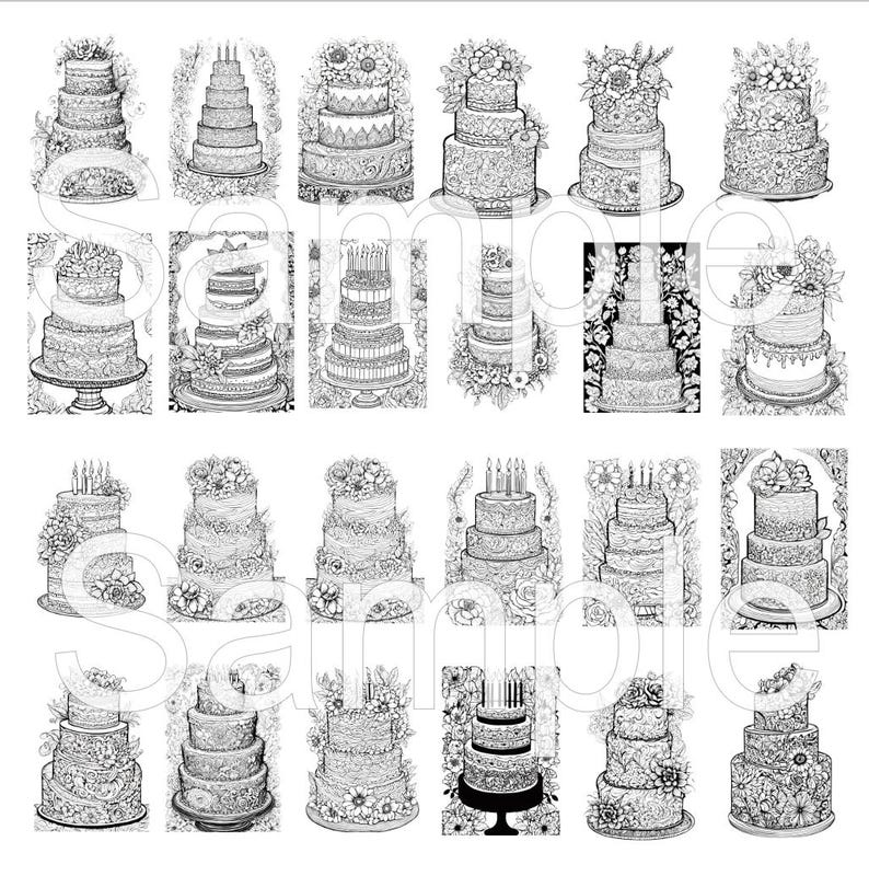 35 Birthday Cake Zentangle Coloring Pages Version 2 8x11in 500 DPI PNG ...