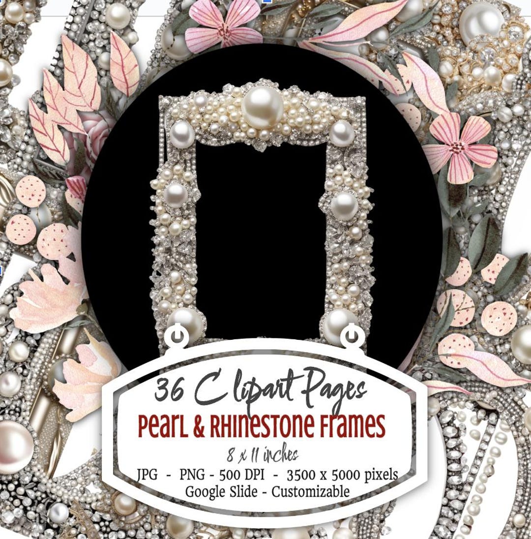 36 Beautiful Pearl Rhinestone Photo Frames 8x11in Download 500 DPI PNG ...