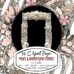 36 Beautiful Pearl Rhinestone Photo Frames 8x11in Download 500 DPI PNG ...