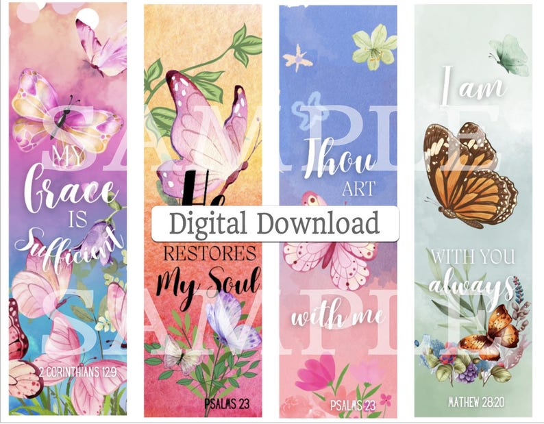 37 Scripture Butterfly Bookmarks - Digital Download - 2x7 Inches 300 ...