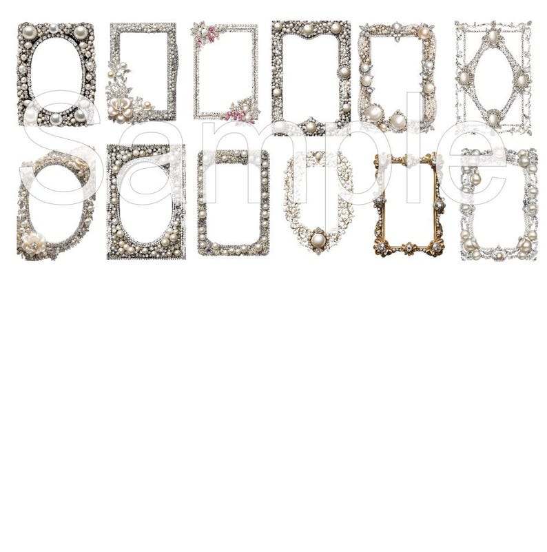 36 Beautiful Pearl Rhinestone Photo Frames 8x11in Download 500 DPI PNG ...