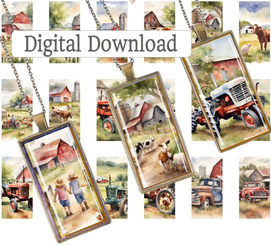 Painted Farm Life Digital Domino Designs Pendants - Download Print 1x2 ...