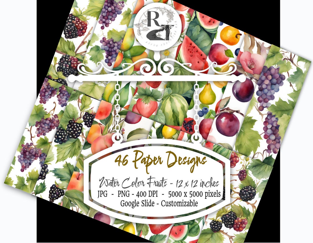 46 Watercolor Fruits Square Paper Design 12 X 12 Inches - Download 400 ...