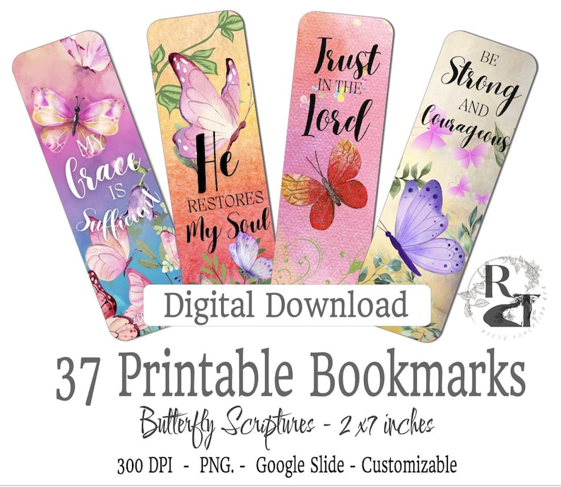 37 Scripture Butterfly Bookmarks - Digital Download - 2x7 Inches 300 ...
