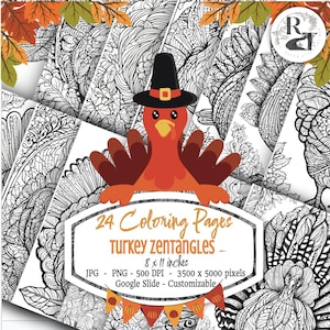 24 Fall Turkey Zentangle Coloring Pages 8x11in 500 DPI PNG, Unlimited ...